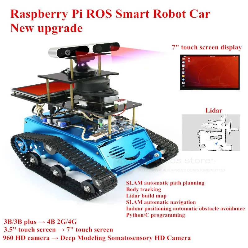Kit de robot Raspberry Pi ROS 4B, carro de seguimiento inteligente Slam ...