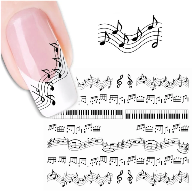 Black And White Nail Art Music Notes