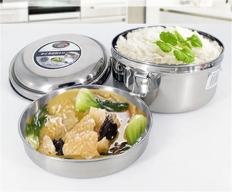 Round 304 Stainless Steel Lunch Box Divided Meal Double Metal Student ...