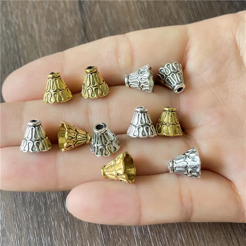 JunKang 9*10mm antique silver Alloy horn silk bead end caps cone ...