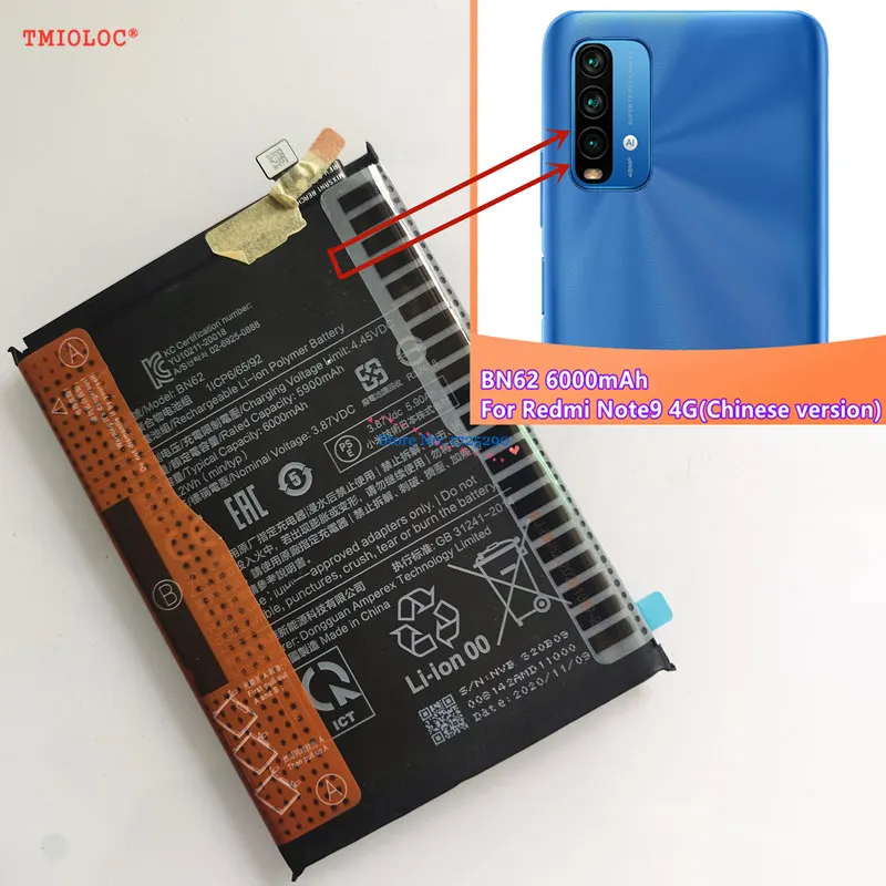 Batería BN62 de alta calidad, 6000mAh, para Xiaomi Redmi note 9 4G ...