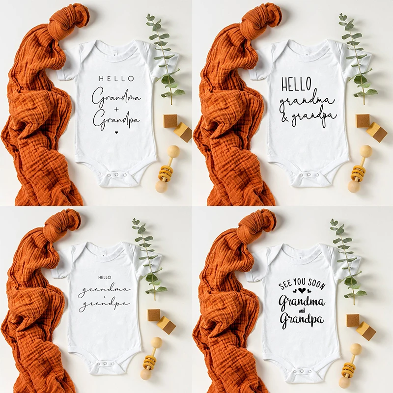 Hello Grandma & Grandpa Baby Bodysuits Infant Baby Boy Girls Jumpsuit ...