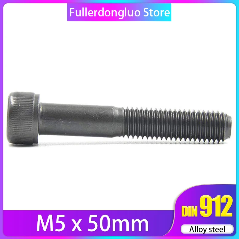 M5x50, 25 Pcs, Class 12.9 Black Oxide Finish Alloy Steel Socket Cap ...