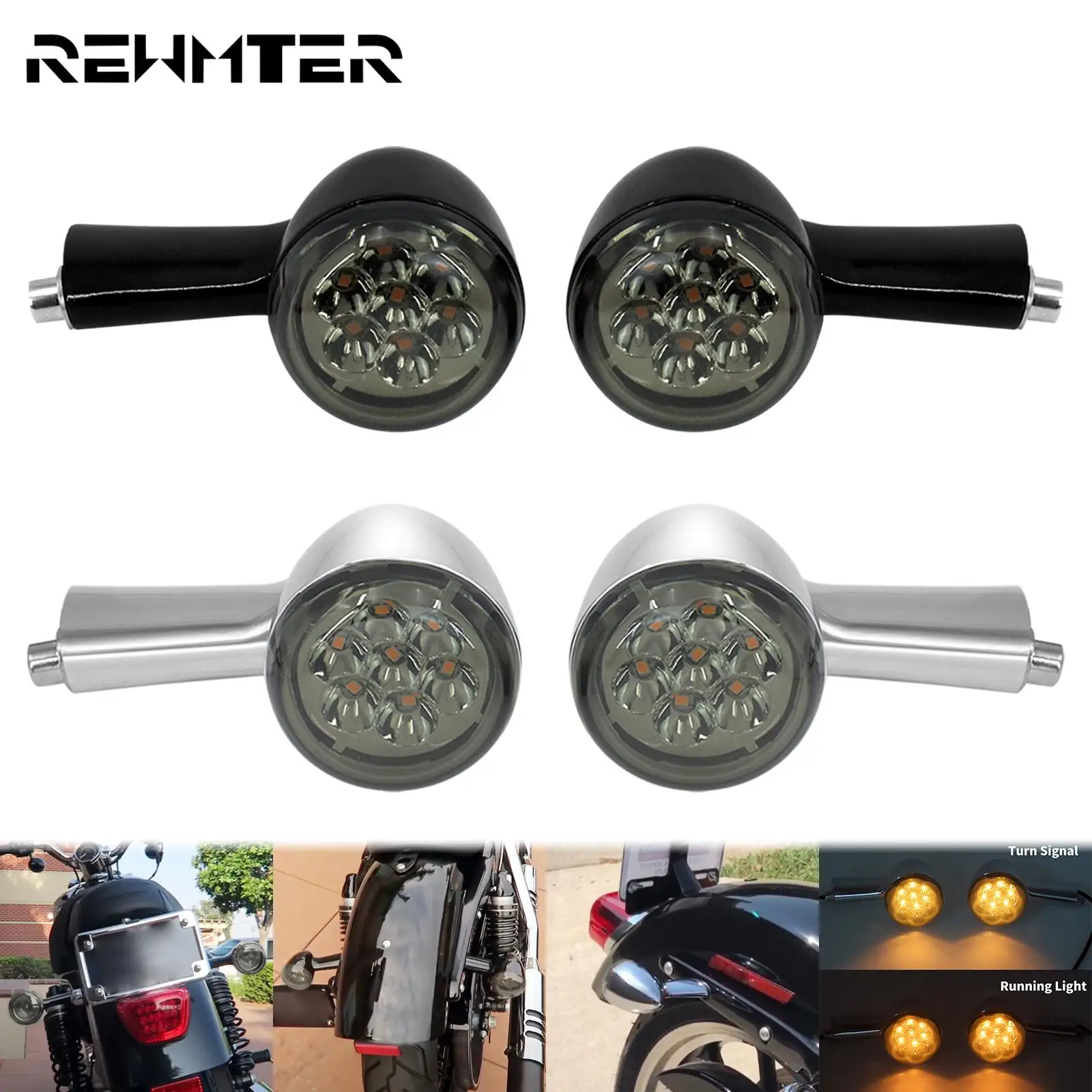 Motorcycle Rear Led Turn Signal Indicator Lights W/ 6pcs Lens Cover For ...