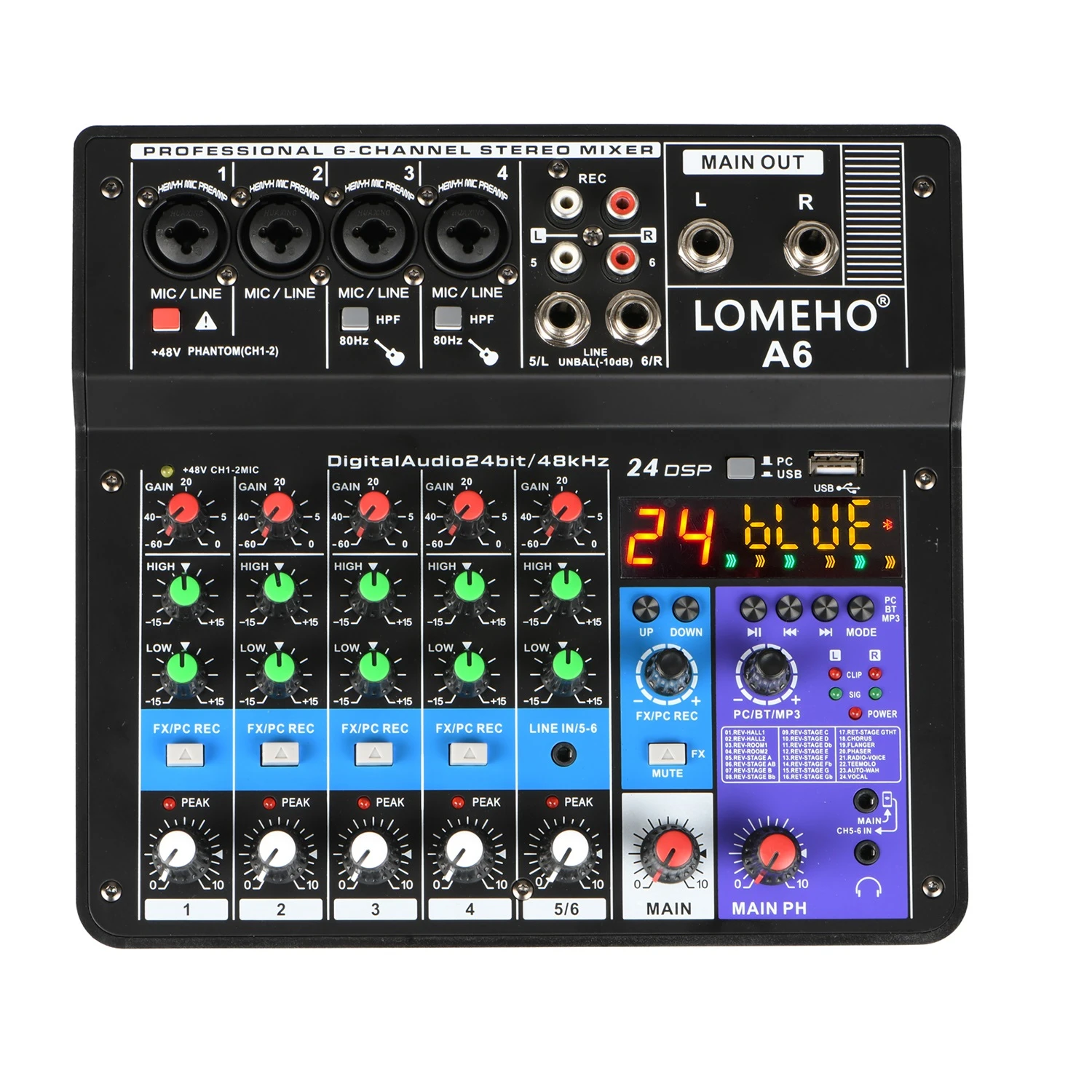 Lomeho A6 Sound Mixing 6 Channels Blustooth Mobile Usb Record Computer ...