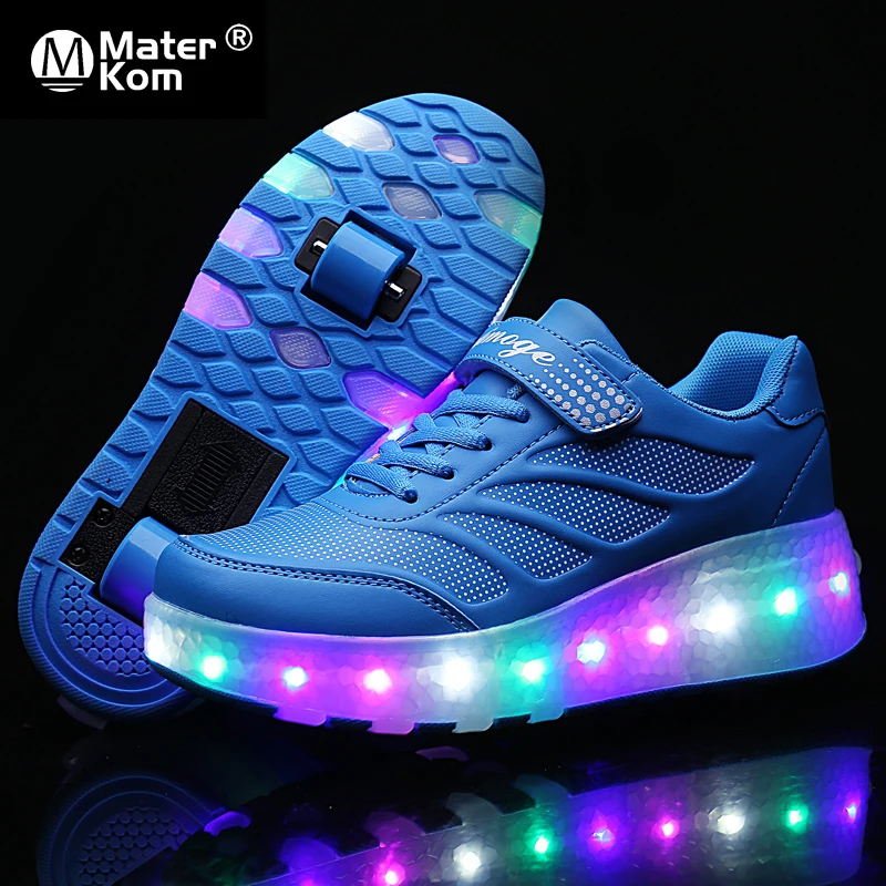 Zapatillas de deporte luminosas con ruedas dobles para niños, zapatos ...