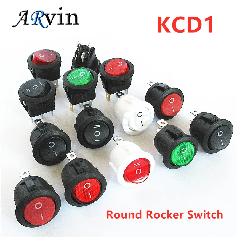 2PCS KCD1 20MM Round Rocker Switch 2/3/4Pin ON-OFF-ON 12V 6A/250VAC 10A ...