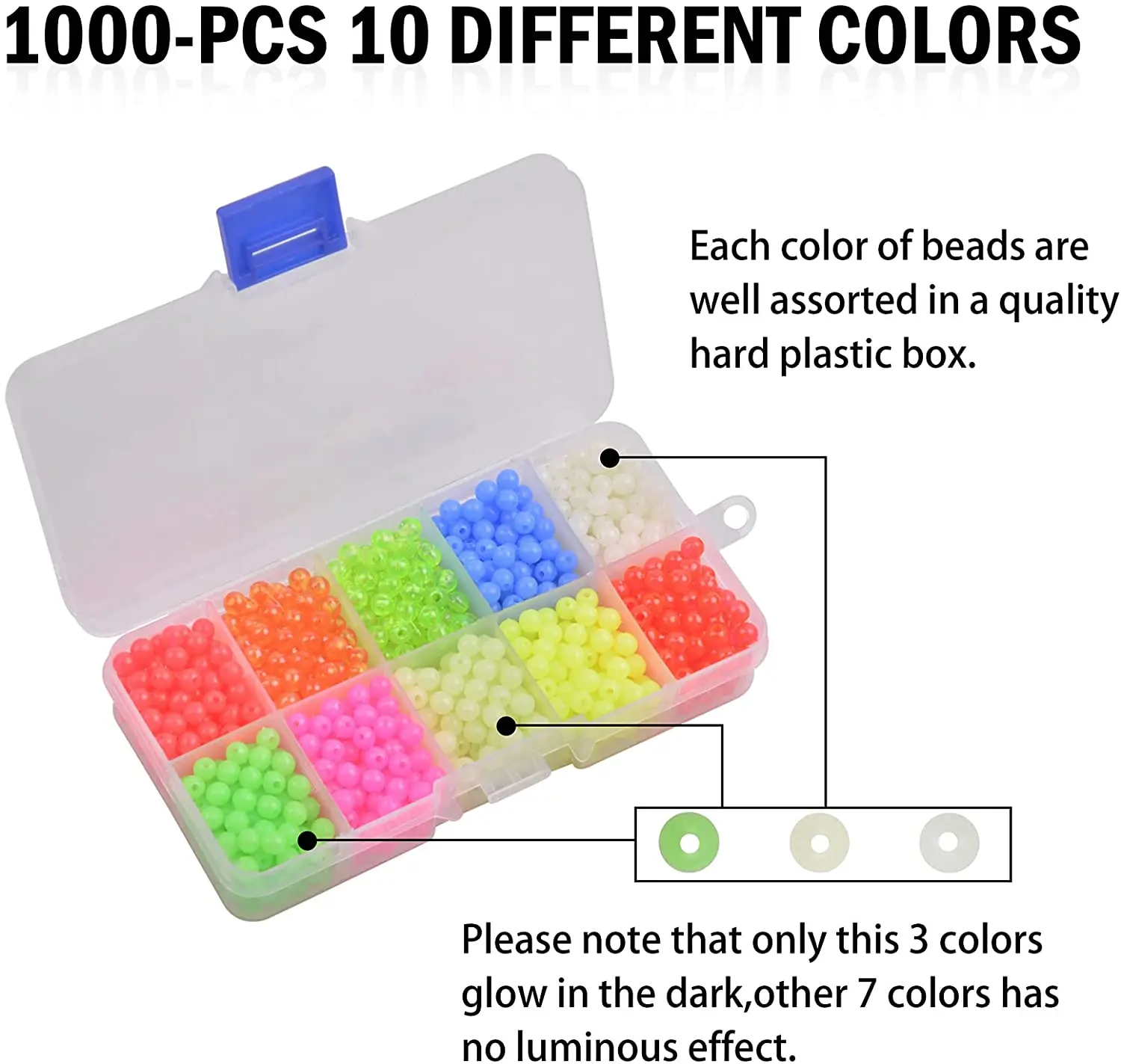 Assorted Fishing Tackle Beads 1000pcs Fishing Beads Assortment - 0.2in ...