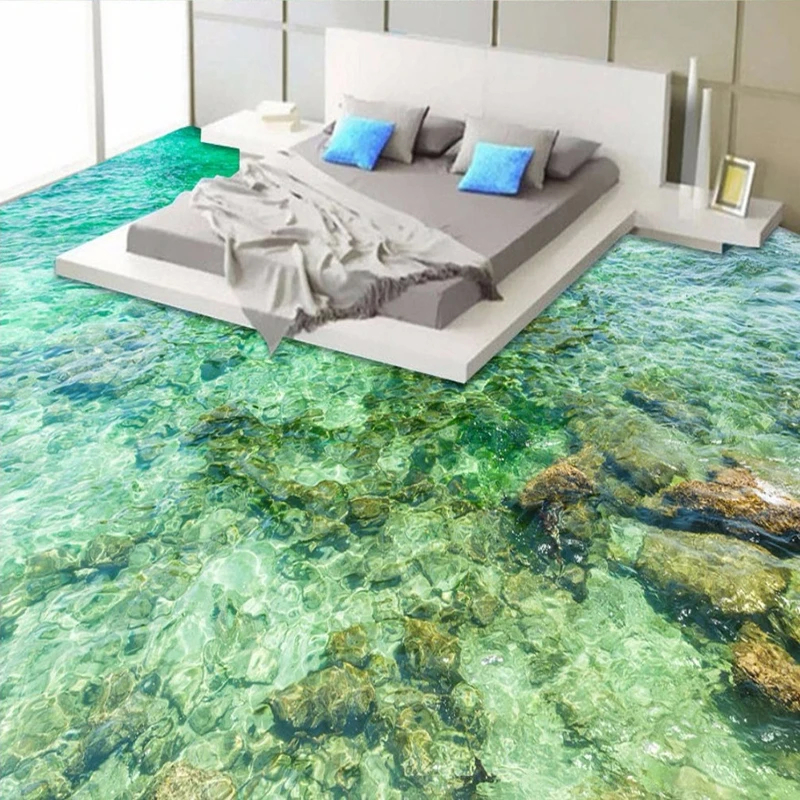 Custom 3d Flooring Sticker Mural Beautiful Sea Water Ripple Pvc Vinyl ...