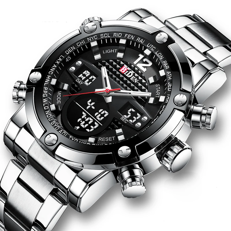 BIDEN Big Dial Dual Display Sport Watch Men Waterproof Military Digital ...