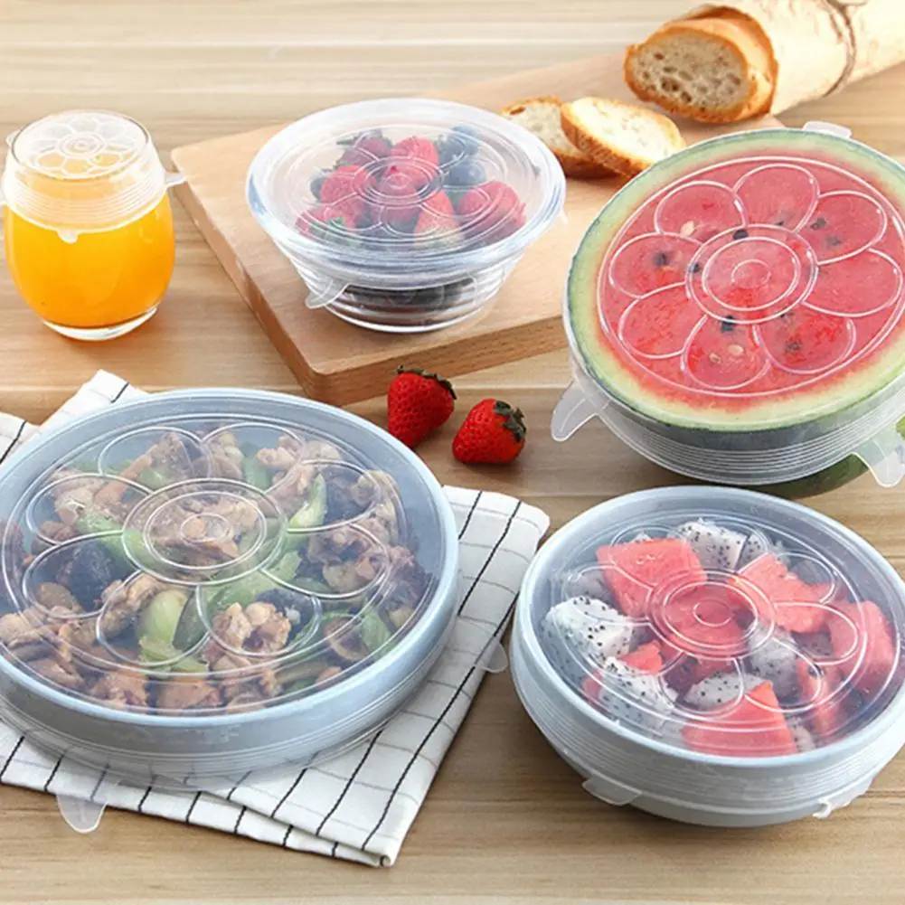 6Pcs Schüssel Topf Abdeckung Essen Garde Dehnbar Deckel ...