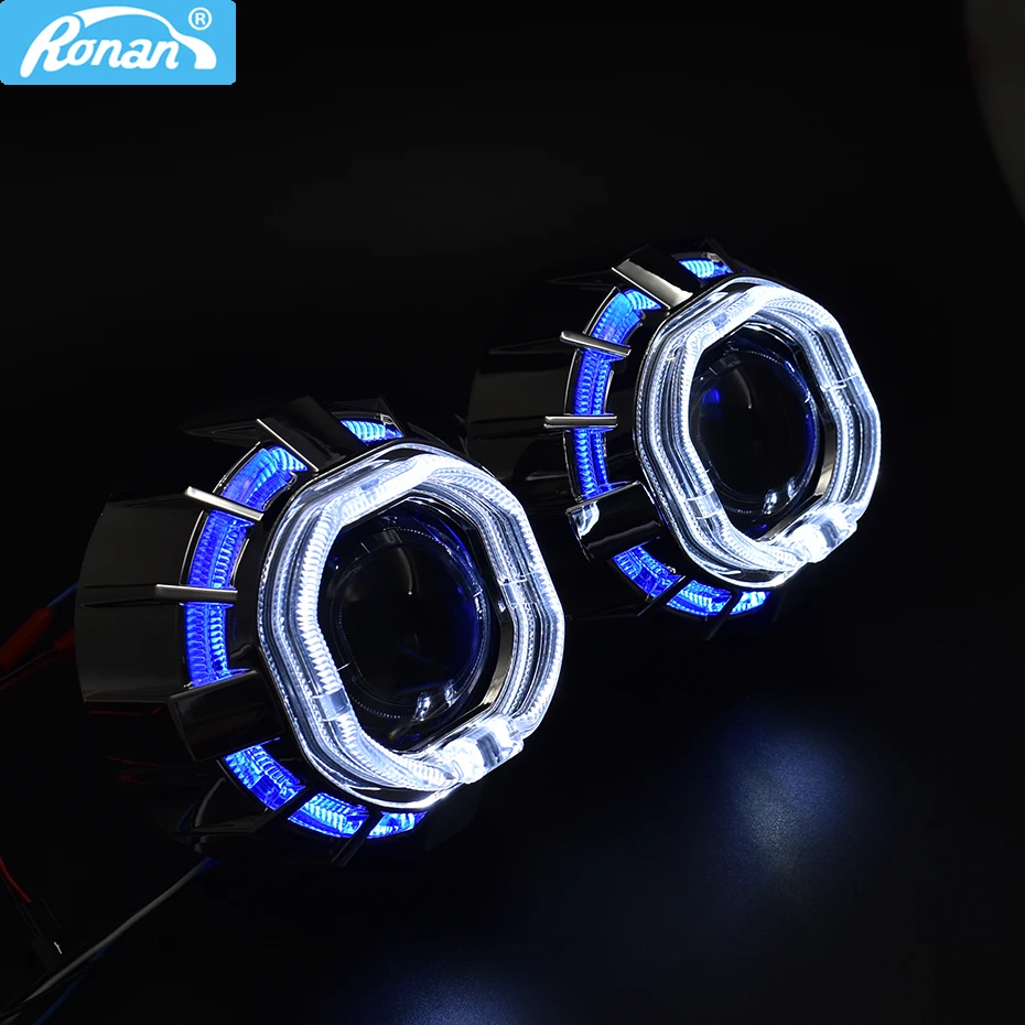 Ronan 25 인치 바이 크세논 프로젝터 미니 H1 렌즈 듀얼 Led 천사 눈 흰색 파란색 빨간색 노란색 자동차 스타일링