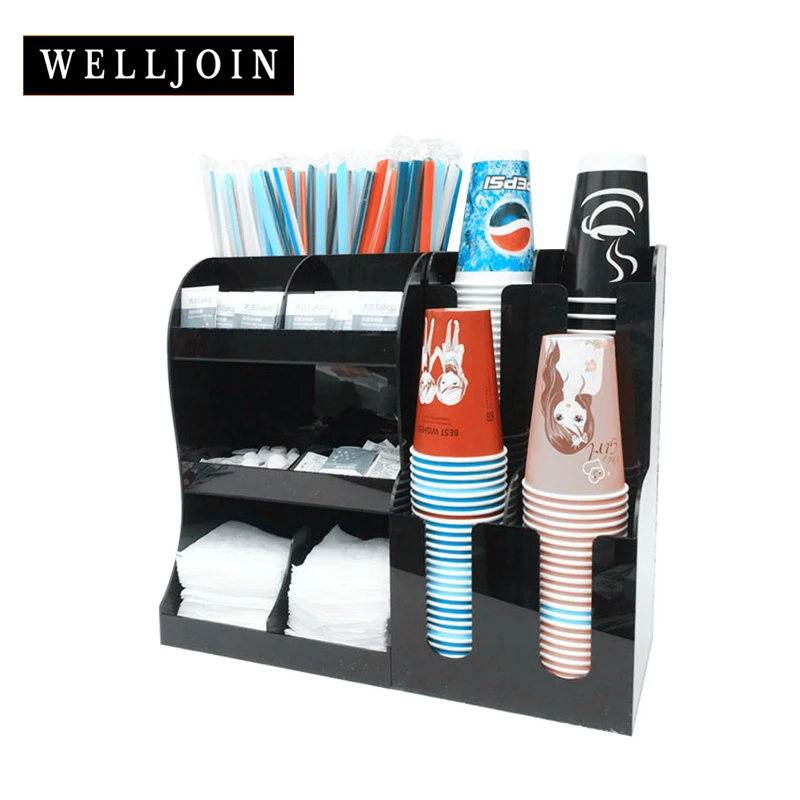 Cup & Lid Dispenser Organizer Acrylic Cup Holder Bar Storage Box Paper ...