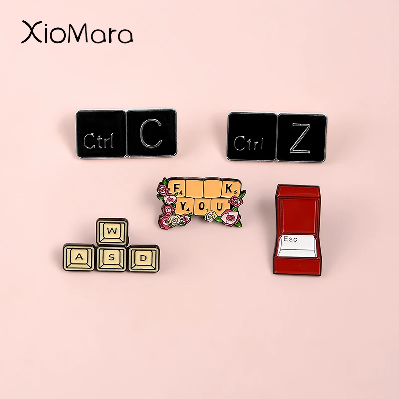 Meme Keyboard Enamel pins Ctrl C / Z WASD ESC Keys tablets Brooches ...
