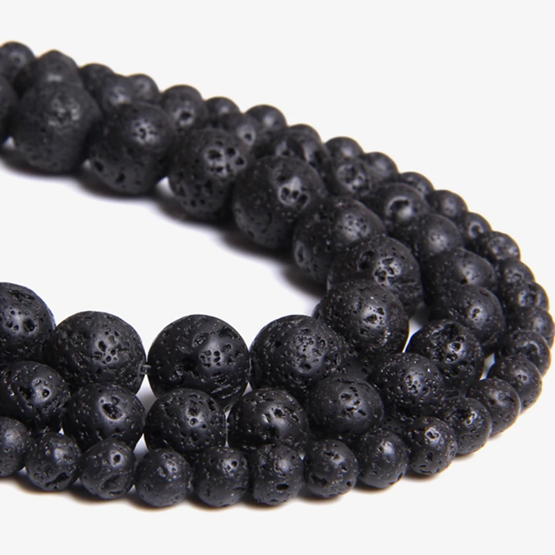 Natural Black Volcanic Lava Beads Lava Stone Beads Round Volcanic-stone ...