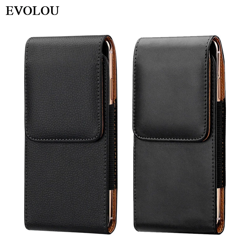 Universal Leather Pouch for iphone 13 12 Pro 11 XR Belt Clip Flip Cover ...