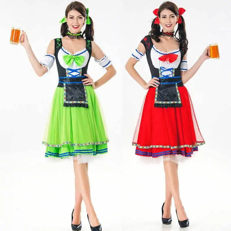 Green & Red German Oktoberfest Beer Girl Costume Bavarian Beer Festival ...