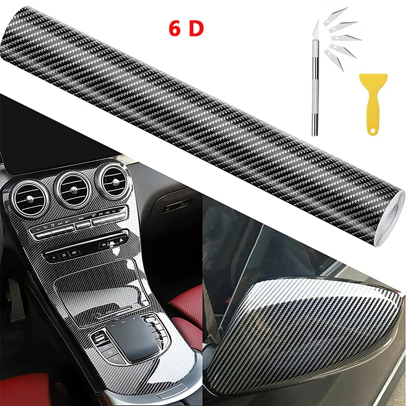 6d 자동차 탄소 섬유 스티커 광택 비닐 필름 자동차 인테리어 방수 스크래치 방지 스티커 자동차 스타일링 액세서리차량용