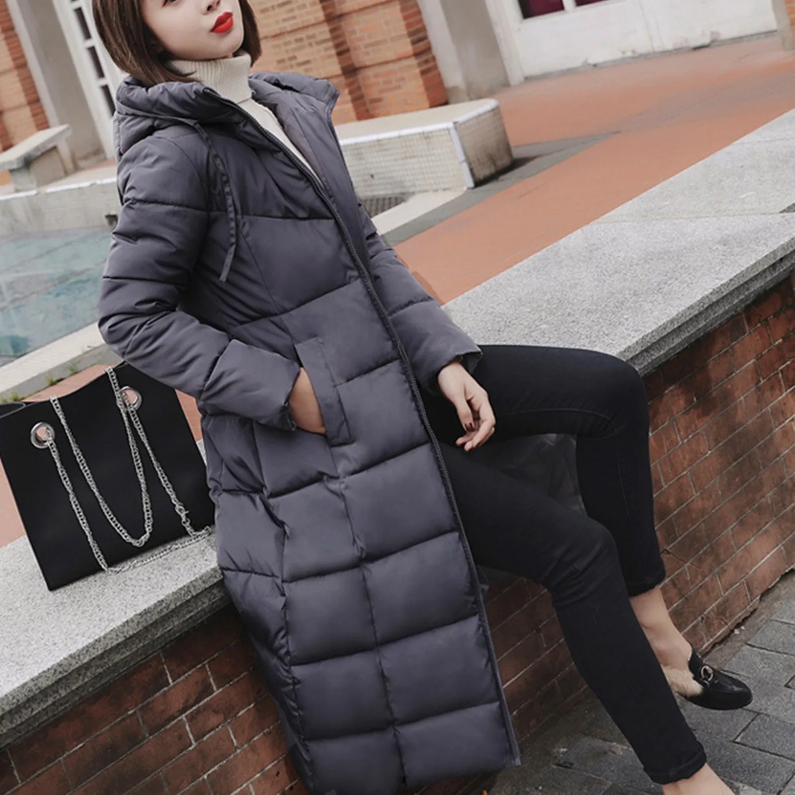 Winter Women Loose Thicken Down Jackets Soild Color Zipper Pocket ...