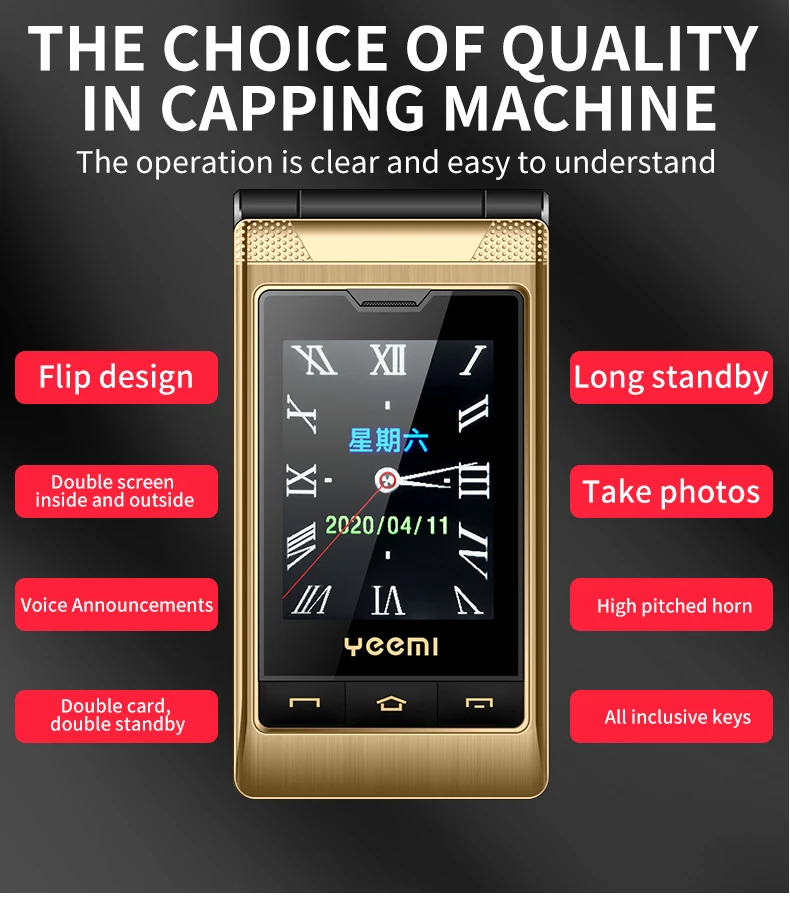 Yeemi Senior Flip Mobile Phone Handwriting Screen Dual Display Large Key Two Sim Long Standby FM ...