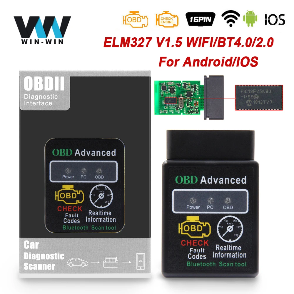 Scanner automotivo sem fio elm 327 v1.5 obd2 com wi fi, ferramenta de diagnóstico automático ...