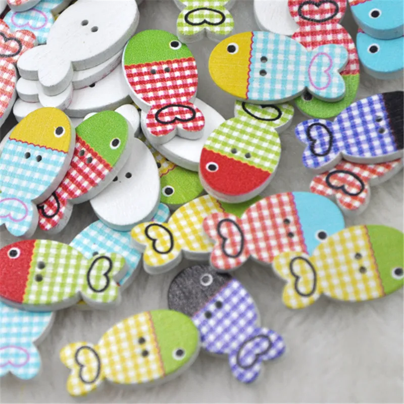 50pcs Fish Wood Buttons 25x13mm 2 Holes Sewing Craft Mix Lots Wb225 ...