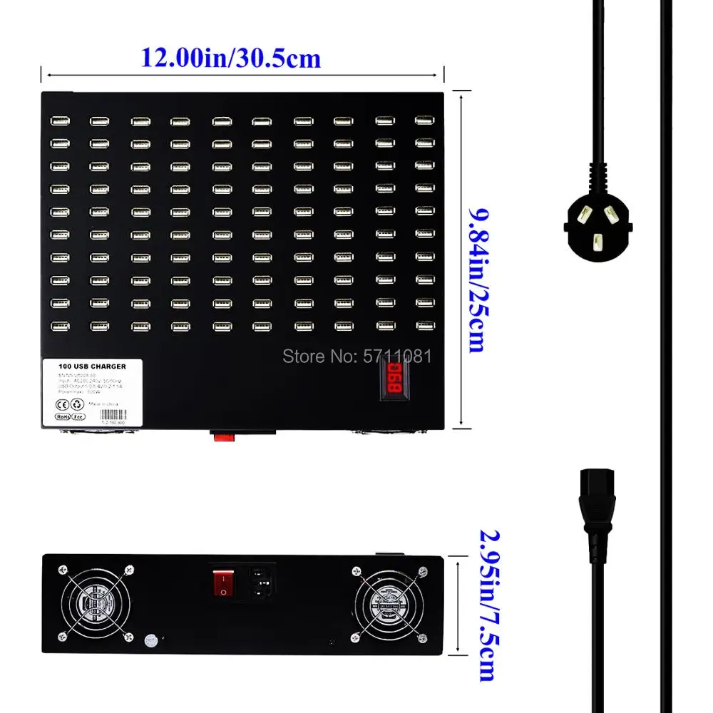 USB Charging Station, 800W 1.5A 100 Ports USB Power Station Multi Port ...