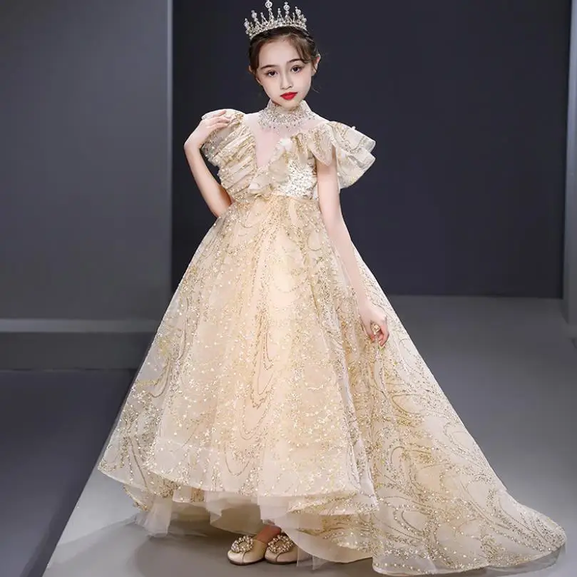 High-end Children Sequined Stitching Dresses For Girls Kids Catwalk ...