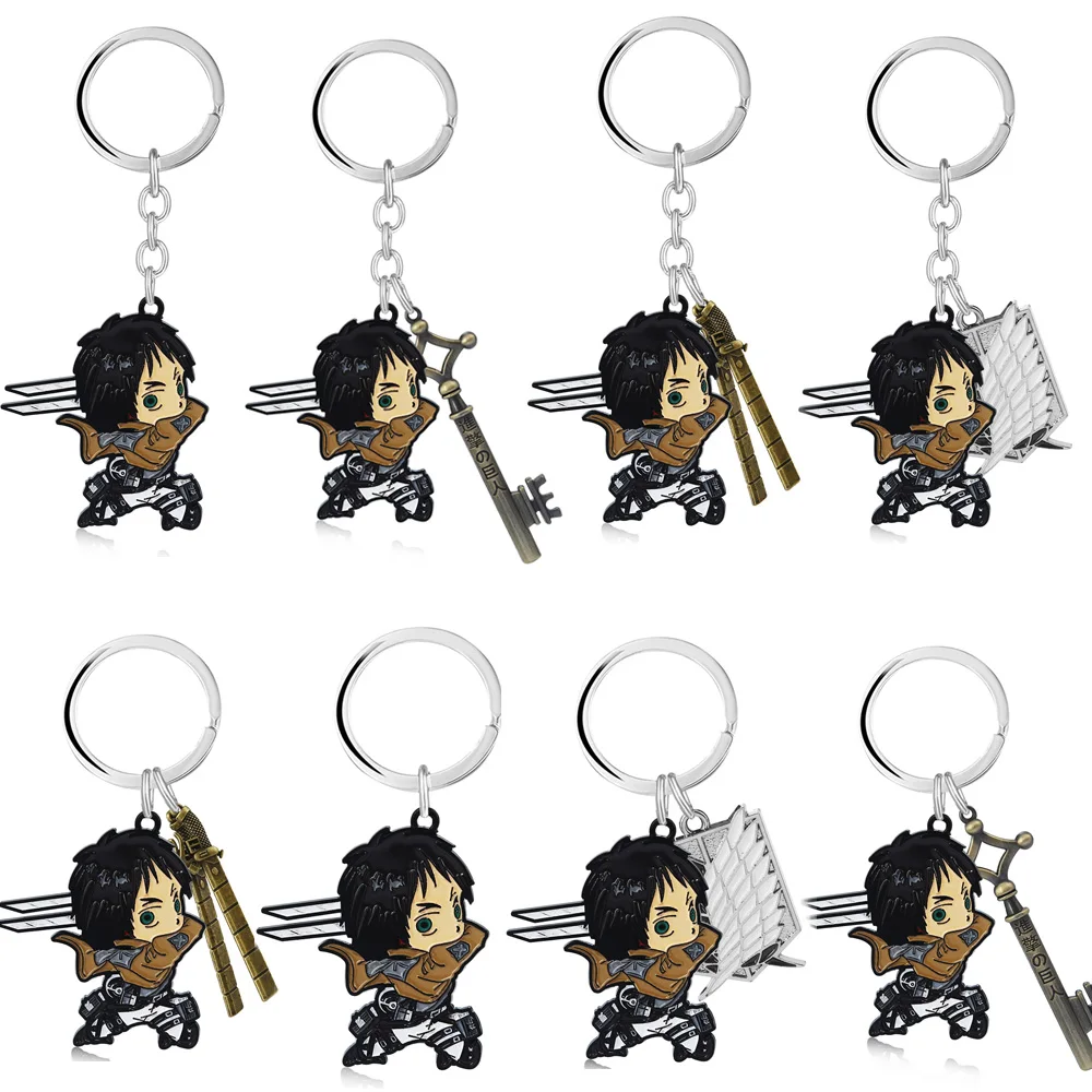 Anime Attack on Titan Keychain Eren Jaeger Figures Keyring Key Holder ...