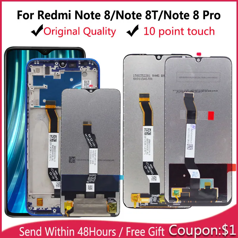 Original 6,3 "LCD para Xiaomi Redmi Nota 8 LCD Redmi Note 8 Pro con montaje de pantalla táctil ...