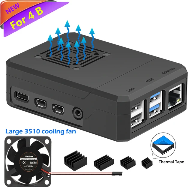 Raspberry Pi 4 Case, iUniker Case with Large 3510 Cooling Fan Heatsink Simple Removable Top ...