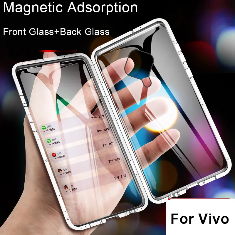 For Vivo V17 Case 360 Double Side Metal Magnetic Glass Magnet Case ...
