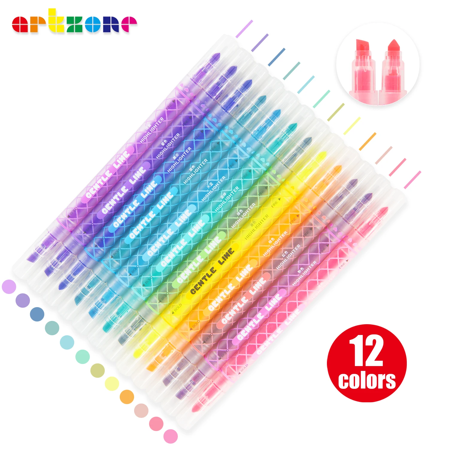 12Pcs/Set Double Head Fluorescent Highlighter Pen Markers Pastel Color ...