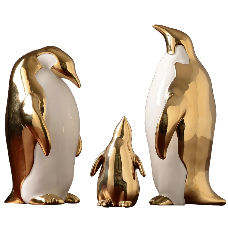 Ceramic White and Silver Penguin Family Statues Set of Three - munimoro ...