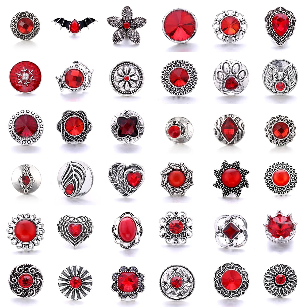 5pcs/lot Wholesale Snap Button Jewelry Charms Vintage Metal Red Crystal ...