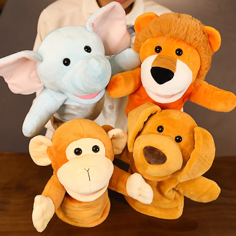 Cute-Cartoon-Animal-Hand-Puppet-Plush-Elephant-Dog-Lion-Cow-Monkey ...
