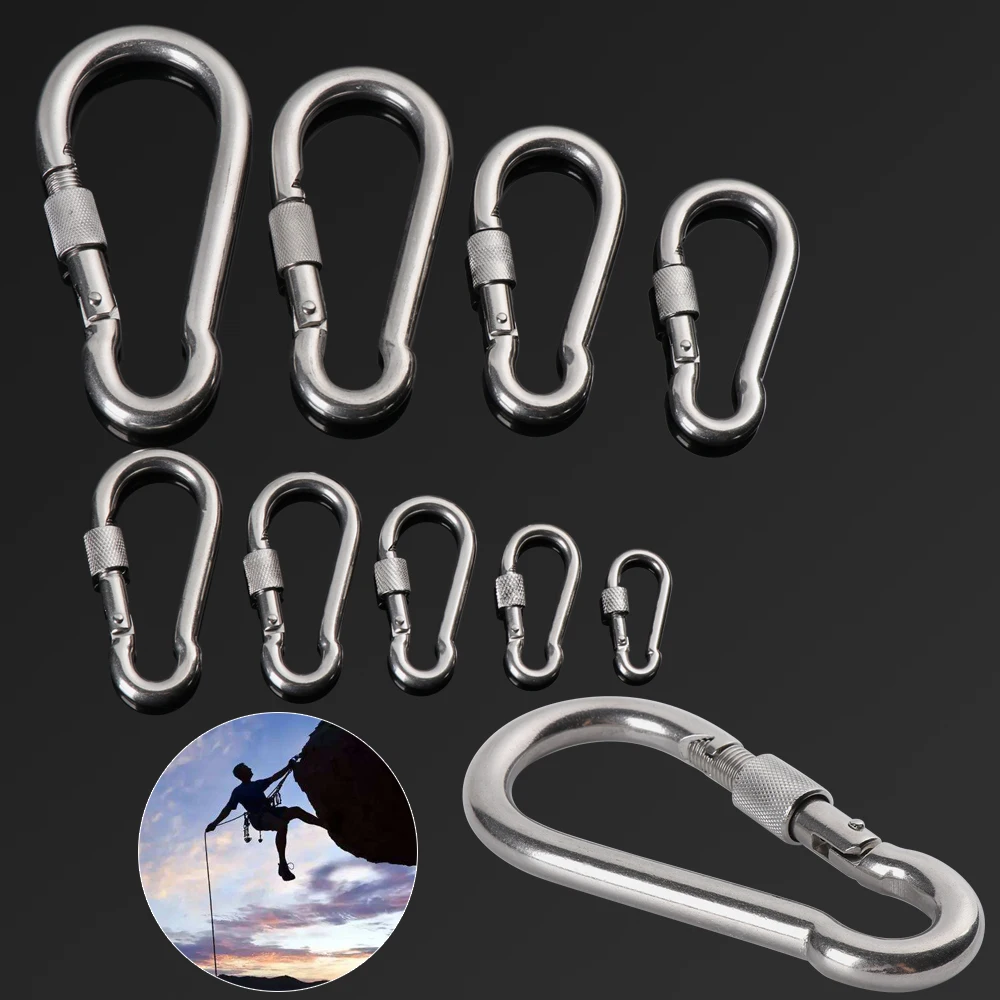 M4~M12 304 Silver Stainless Steel Lock Ring Safety Snap Hook Carabiner ...