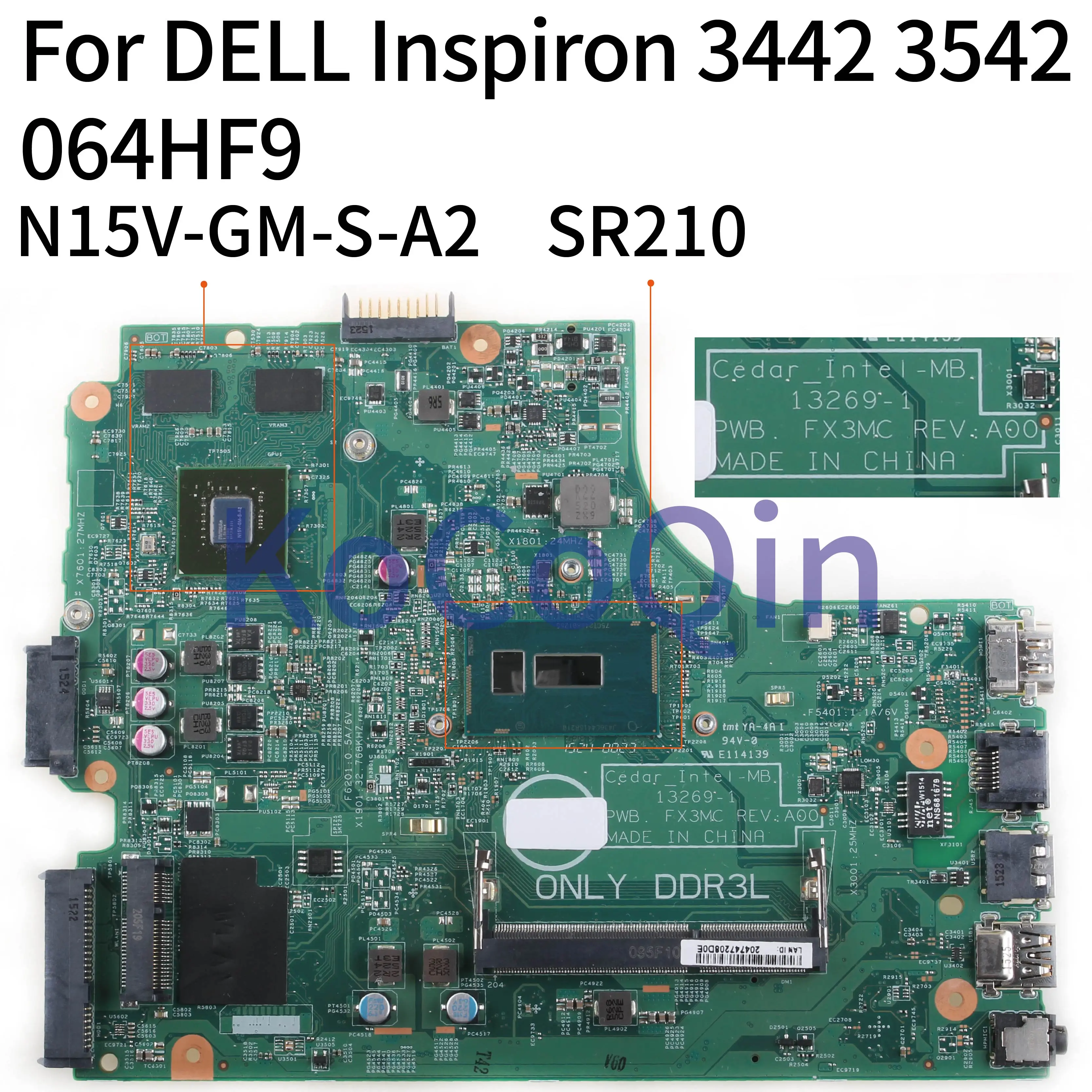 Kocoqin Laptop Motherboard For Dell Inspiron 3442 3542 3443 3543 3805u Sr210 N15v-gm-s-a2 ...