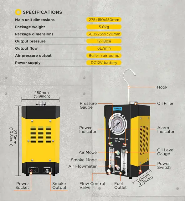 AUTOOL Original Upgraded SDT206 Car Smoke Leak Detector Pipe EVAP ...