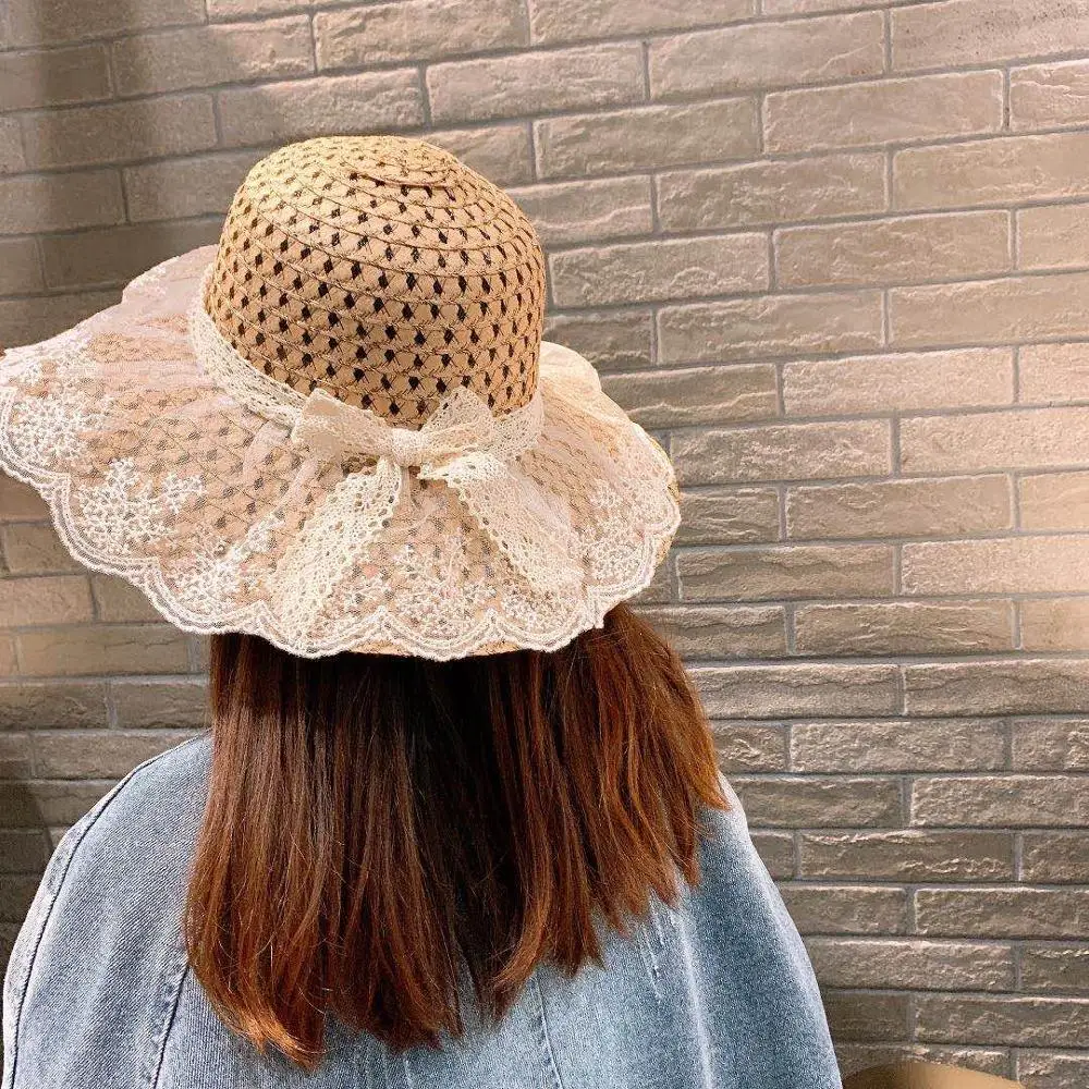 Summer-Child-Lace-straw-hat-Outdoor-Kids-holiday-beach-sun-hat-Girls ...
