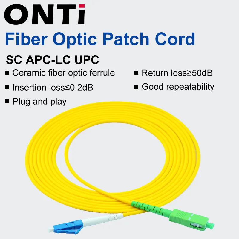ONTi SC LC 3M Simplex Single Mode G652D Fiber Optic Patch Cord SC/APC LC/UPC 3M 3.0mm PVC Jacket ...