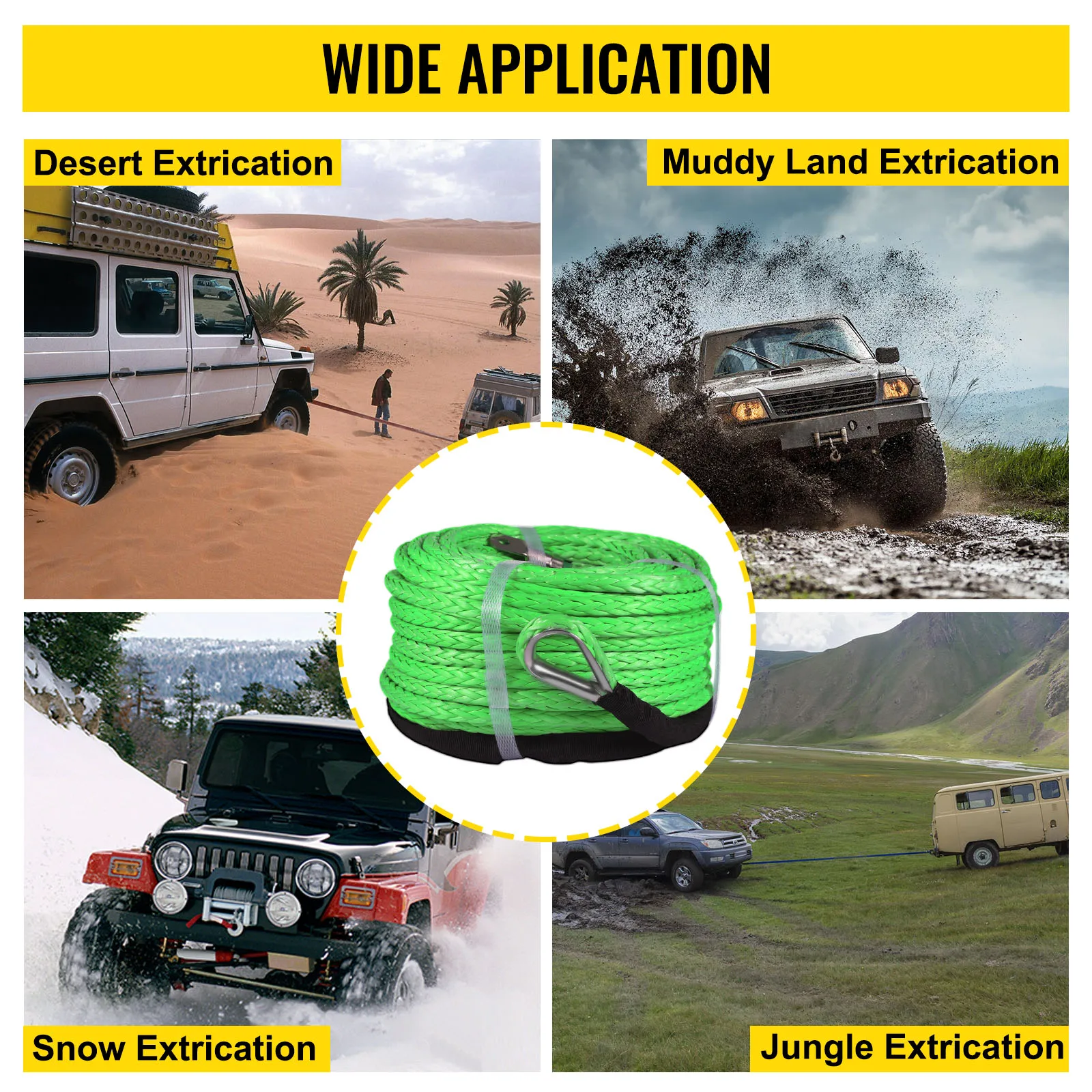 VEVOR Winch Rope Synthetic UHMWPE Fiber Extension 100 FT/30m Length ...