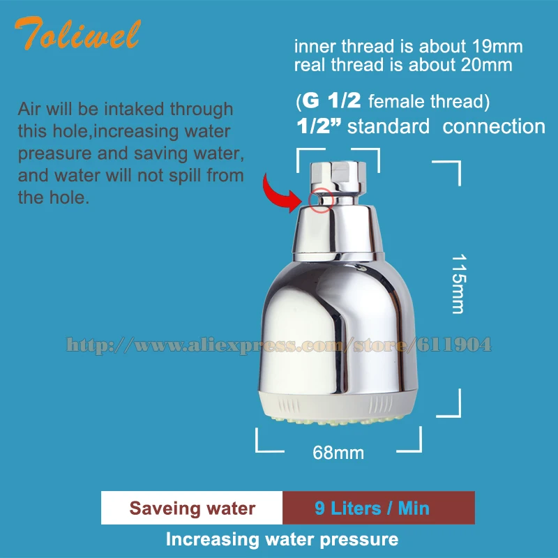 Air Turbo Intake Rain Shower Head with shower Arm Wall Mount ...