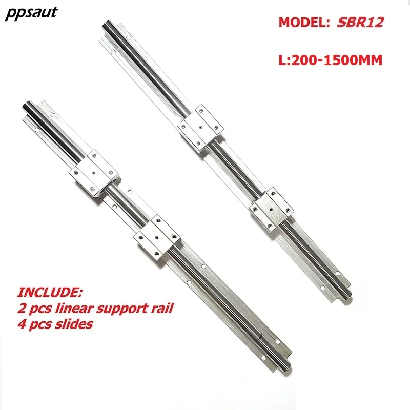 2Pcs SBR12 Linear Rail Guide 300 400 500 600 1000 1200 1500mm + 4pcs ...