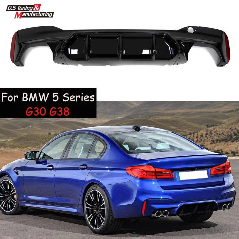 자동차 후면 범퍼 립 디퓨저, BMW 5 시리즈 G30 G31 G38 M 스포츠 2017 2019, 배기 팁 4 개 포함, ABS 후면 범퍼 가드 프로텍터