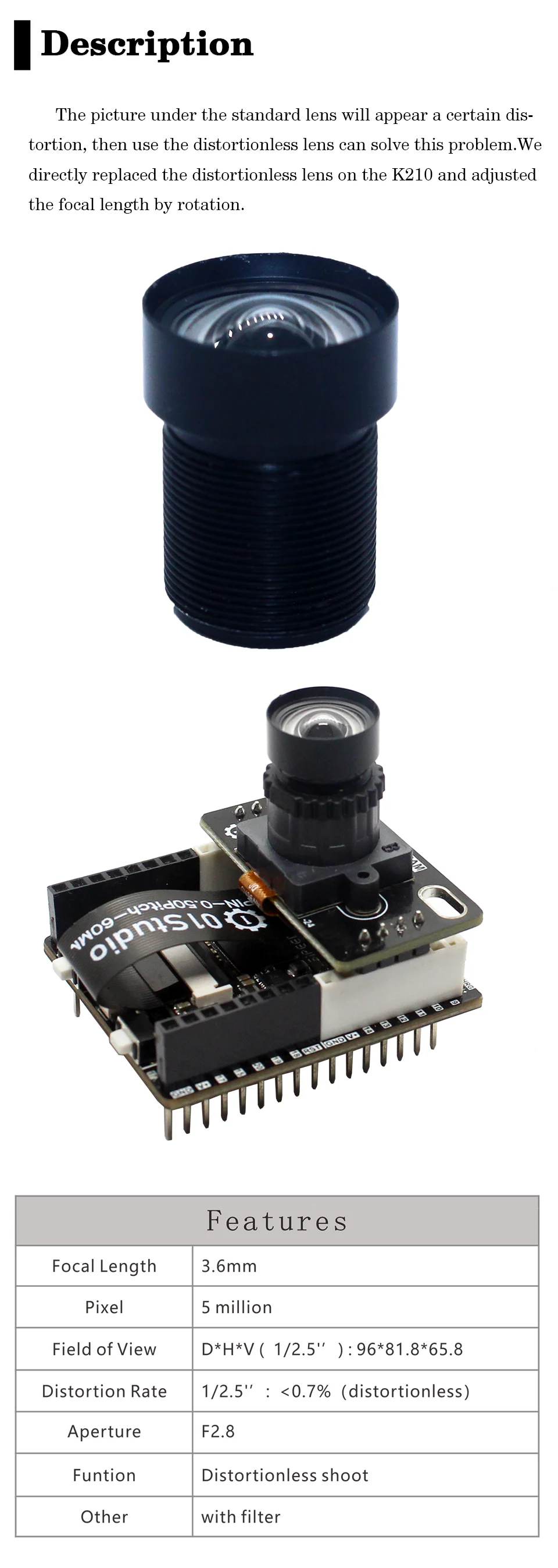 pyAI-K210용 Telecentric 무왜곡 렌즈 [K210 TC-LENS] / 디바이스마트