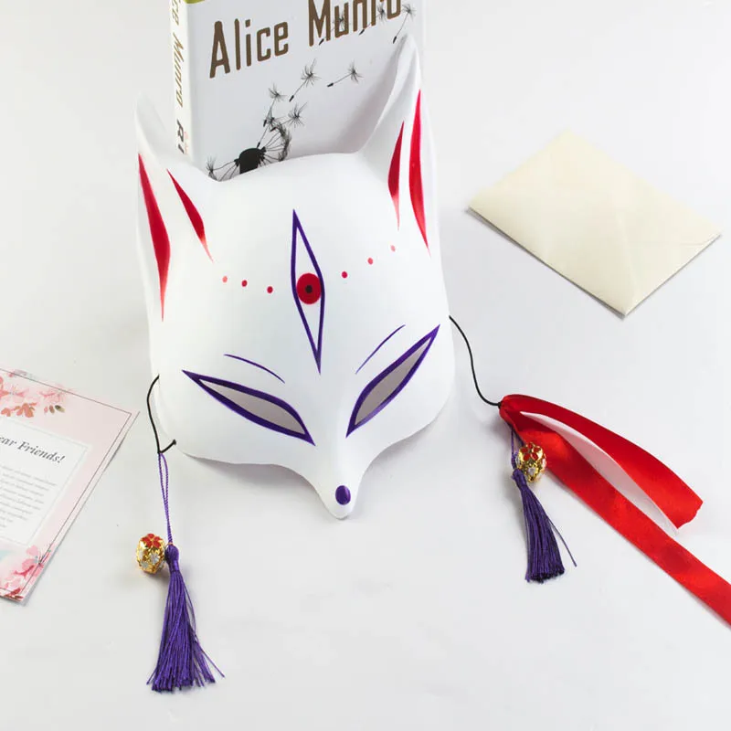 Anime Kabuki Kitsune Fox Half Face Rave Cosplay Mask - AllCosplay.com