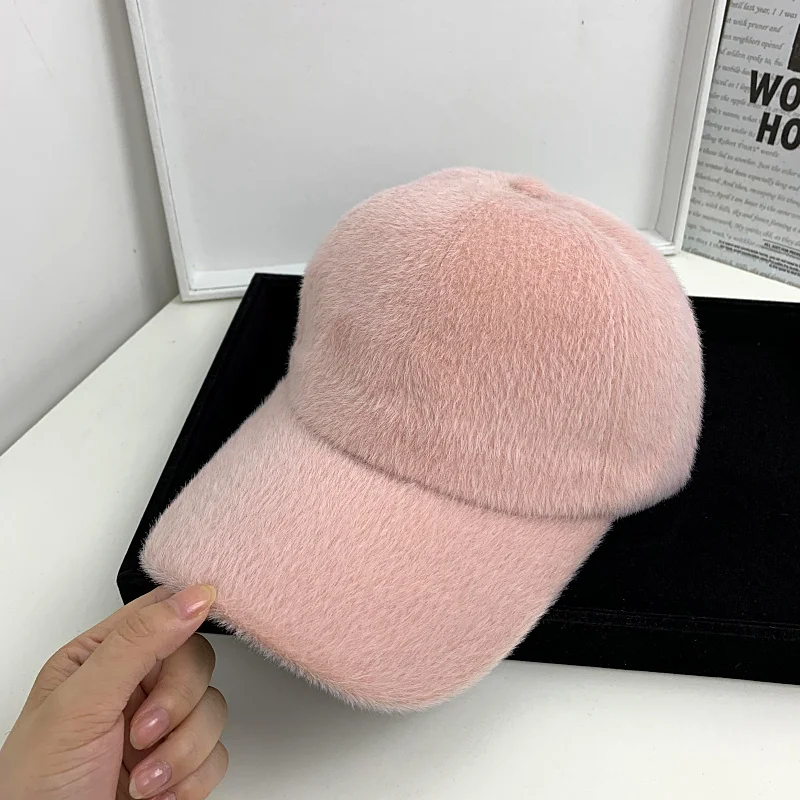 Ladies Imitation Rabbit Fur Baseball Cap Autumn and Winter Warm Light ...