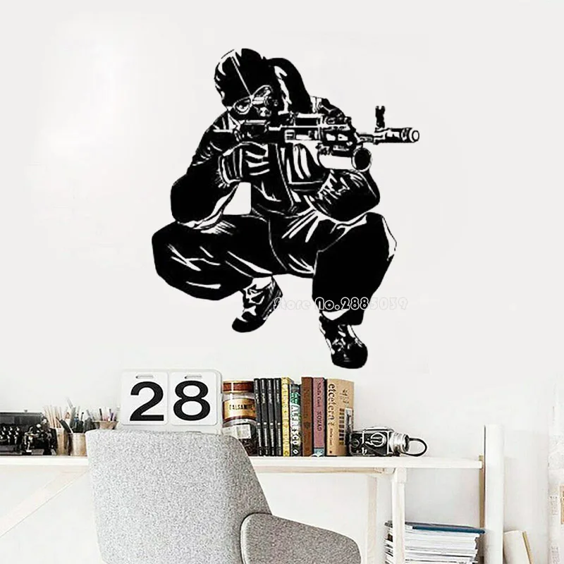 Classic-Wall-Decal-Sticker-Bedroom-Soldier-Warrior-Fighter-War-Military ...
