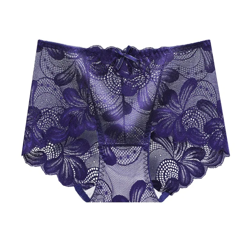 New Sexy Lace Hollow Transparent Woman Panties Middle Waist Thin ...